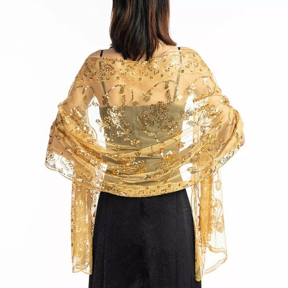 Accessories | Gold Shawls For Evening Dress Sequin Lace Bridal Wedding ...
